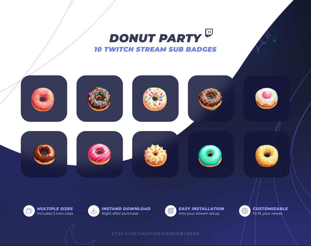 10 Twitch Sub Badges / Cheer Bit Badges Delicious Donuts 18x18 / 36x36 ...