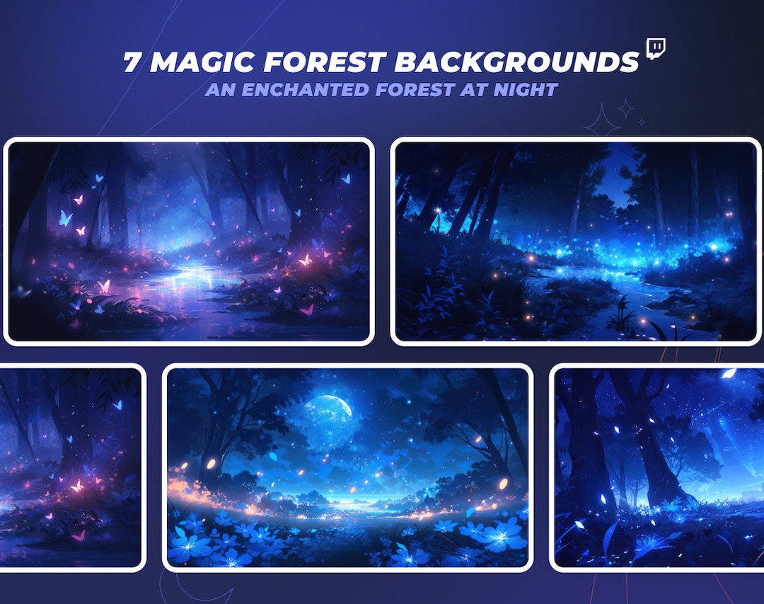 7 Vtuber Backgrounds Blue Magic Forest With Butterflies at Night Anime ...