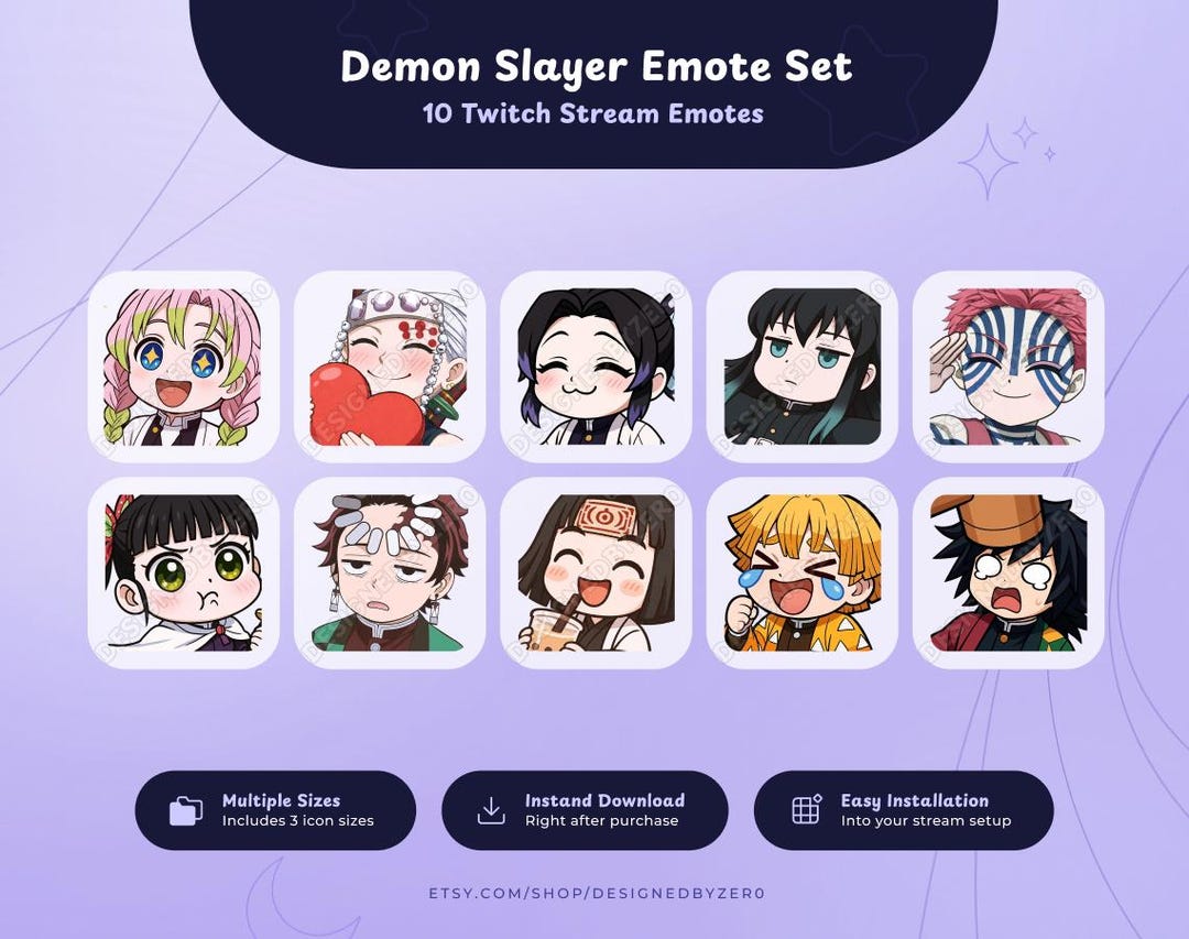 Demon Slayer Emote Set | 10 Cute Chibi Emotes for Twitch Streamers ...