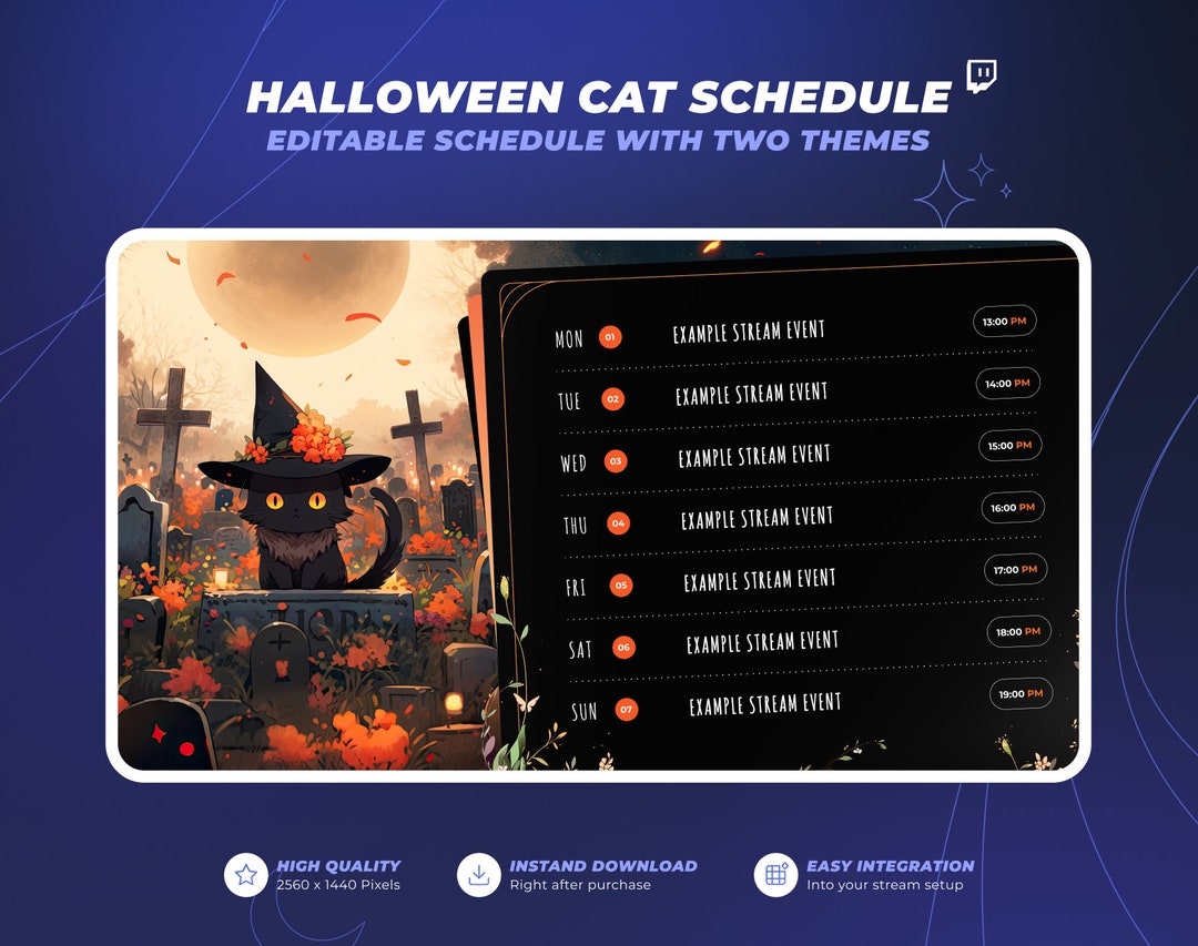 Halloween-themed Lofi Stream Schedule for Your Twitch Stream Witch Cat ...