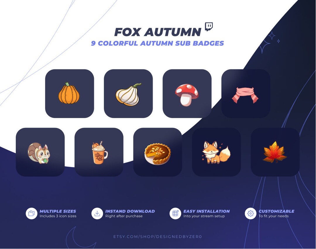 9 Twitch Sub Badges / Cheer Bit Badges Cozy & Cute Fox Autumn Orange ...