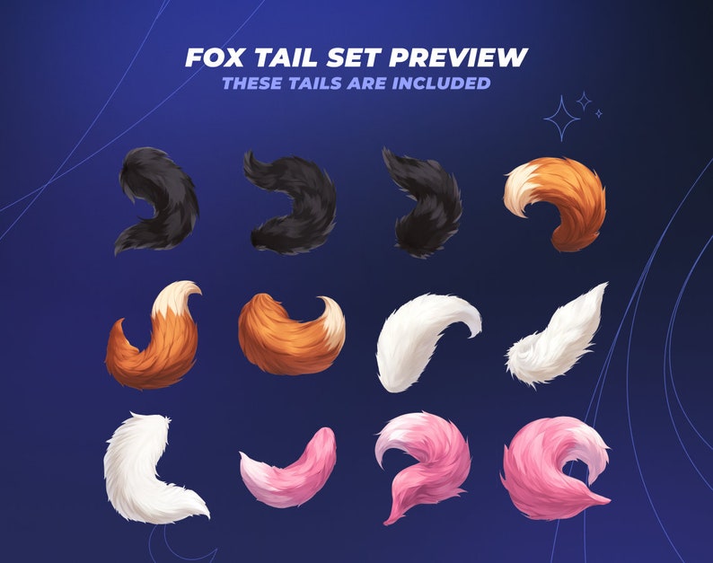 12 Cute Anime Fox Tails Vtuber Decoration for Your Twitch Stream PNG ...