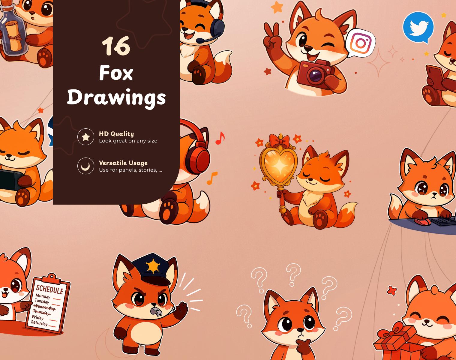 55+ Orange Fox Twitch Stream Panels | Customizable Figma Panels | Cute ...