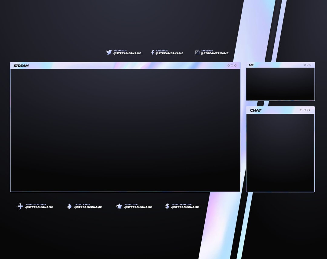 Twitch Holo Screen Overlay Set - Stream Background, Chat, Cam, Stream ...