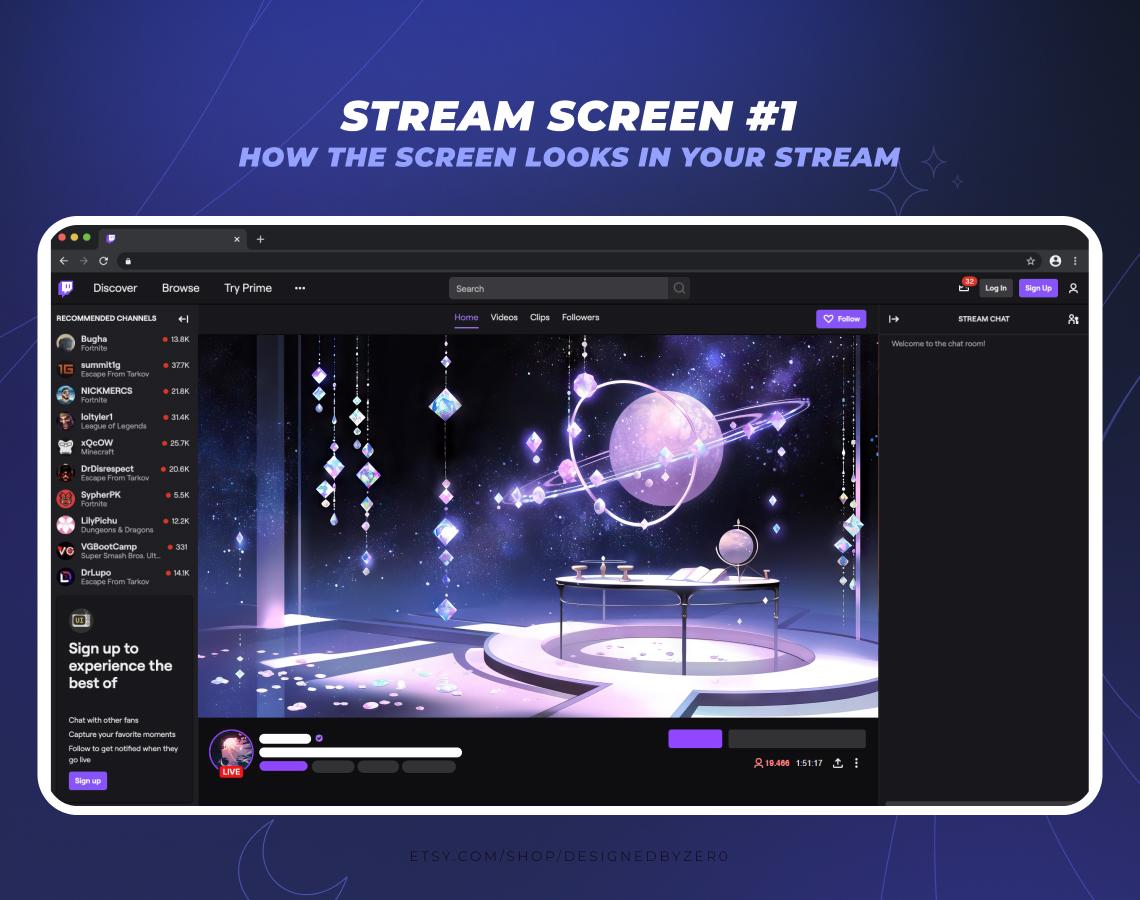 4 Astrology Vtuber Backgrounds | Purple Study | Moon & Star Night ...