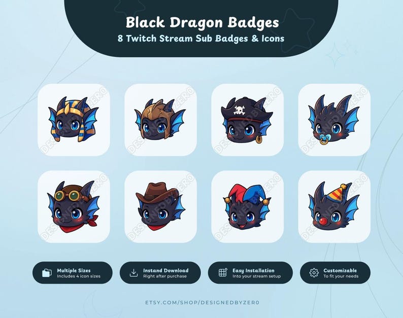 8 Black Dragon Icons | Twitch Sub Badge | Cheer Badge | Bit Badge ...