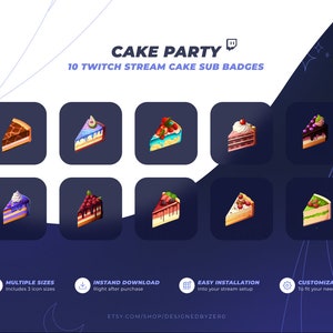 10 Twitch Sub Badges / Cheer Bit Badges Cake & Pastries 18x18 / 36x36 ...