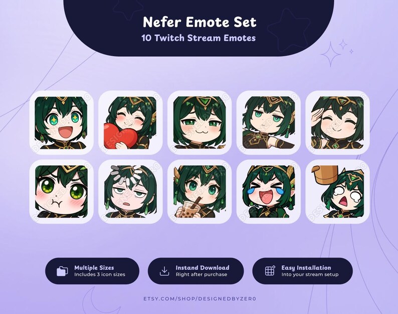 Genshin Impact - Nefer Emote Set | 10 Cute Chibi Emotes for Twitch ...