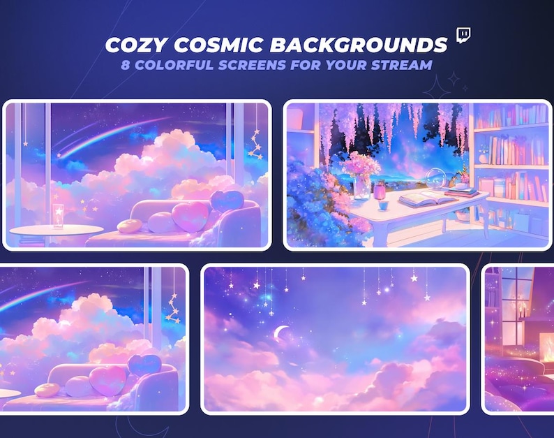 9 Vtuber Backgrounds | Purple Moon & Lunar Night | Cozy Flat | Starry ...