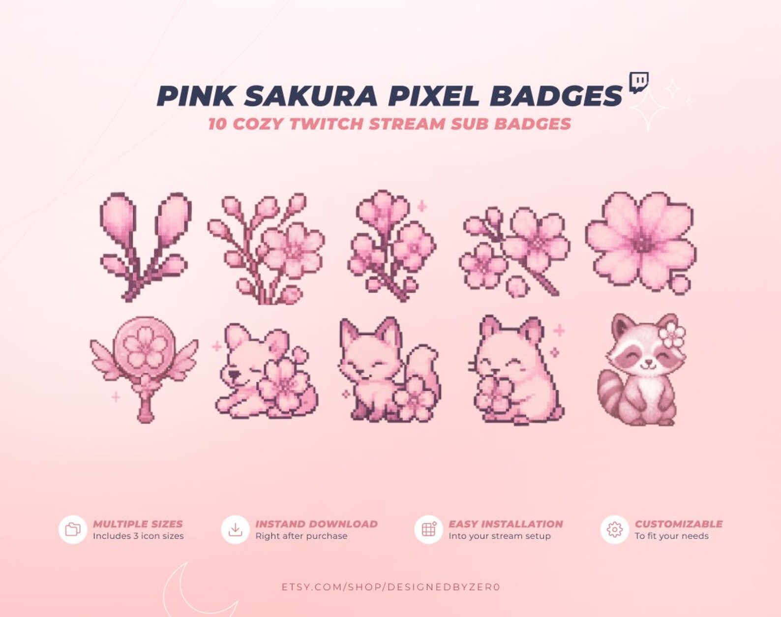 Pink Sakura Bloom Icons | Cherry Blossom Badges | Twitch Sub Badge ...