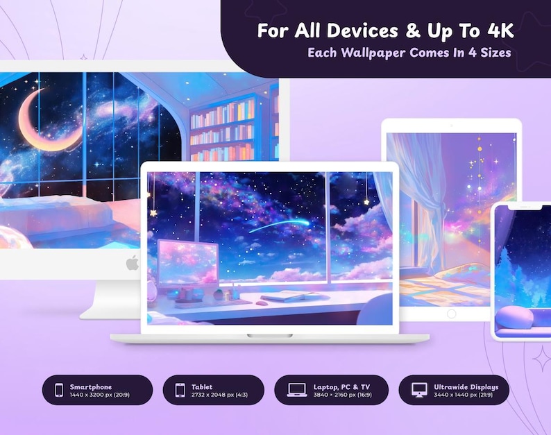 9 Cozy Moon Streamer Room Backgrounds | Desktop Wallpapers | Anime ...