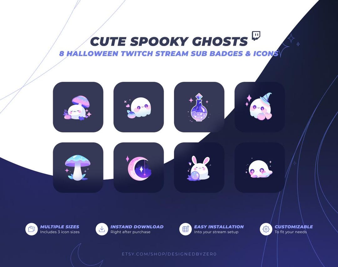 8 Cute Spooky Ghost Icons - Twitch Sub Badges for Halloween/ Halloween ...