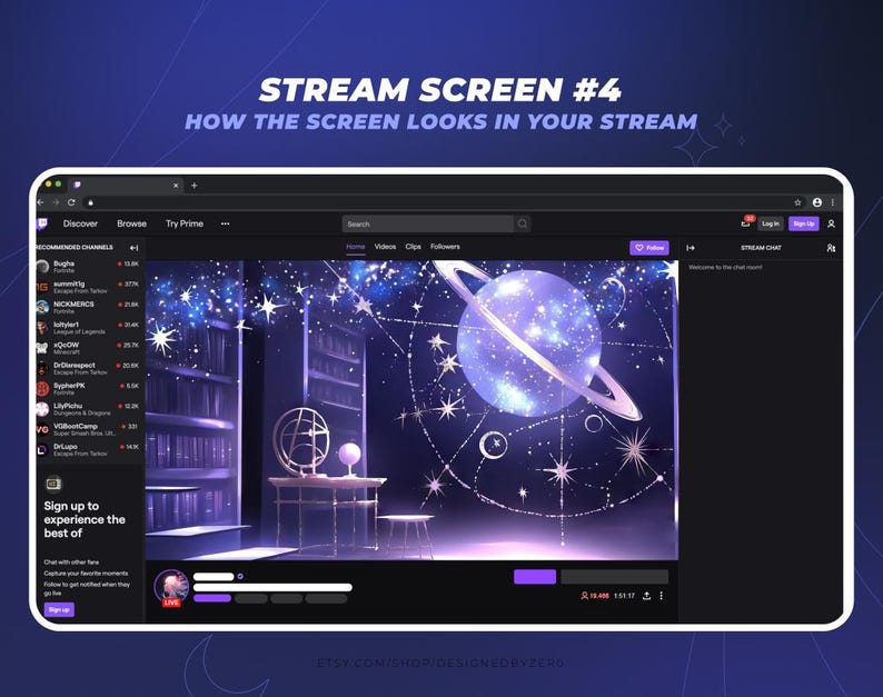 4 Astrology Vtuber Backgrounds | Purple Study | Moon & Star Night ...