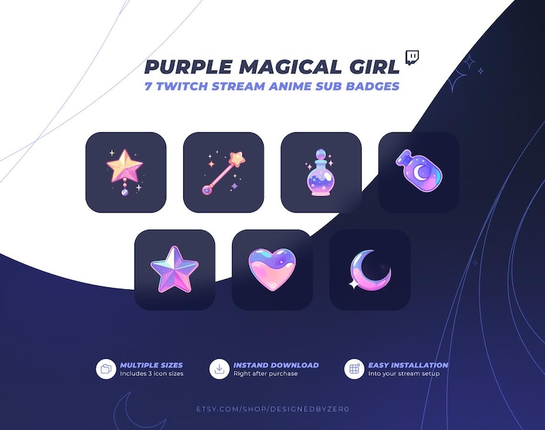 7 Purple Magical Girl Icons - Twitch Sub Badges / Anime Cheer Bit ...
