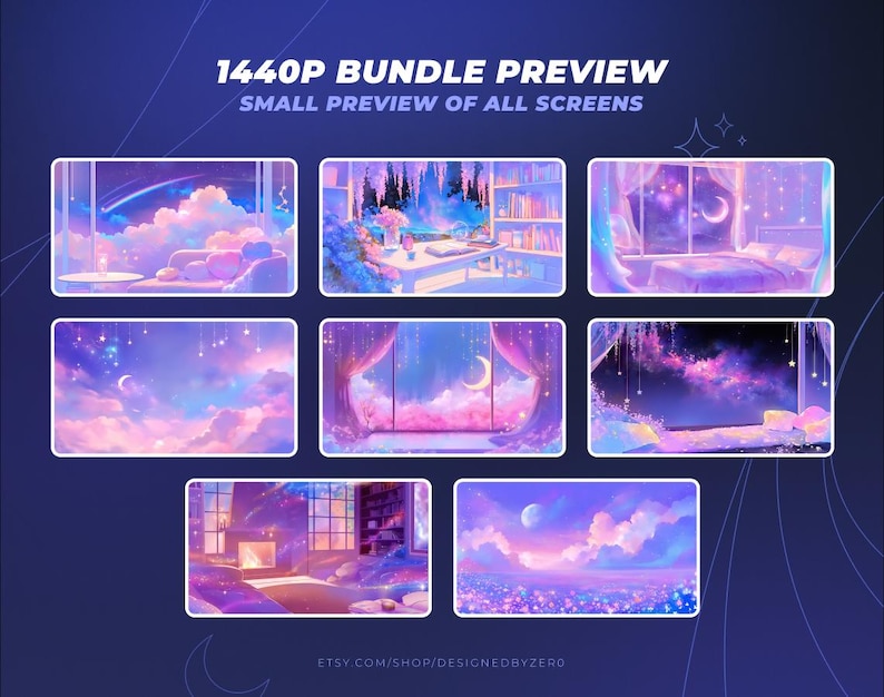 9 Vtuber Backgrounds | Purple Moon & Lunar Night | Cozy Flat | Starry ...
