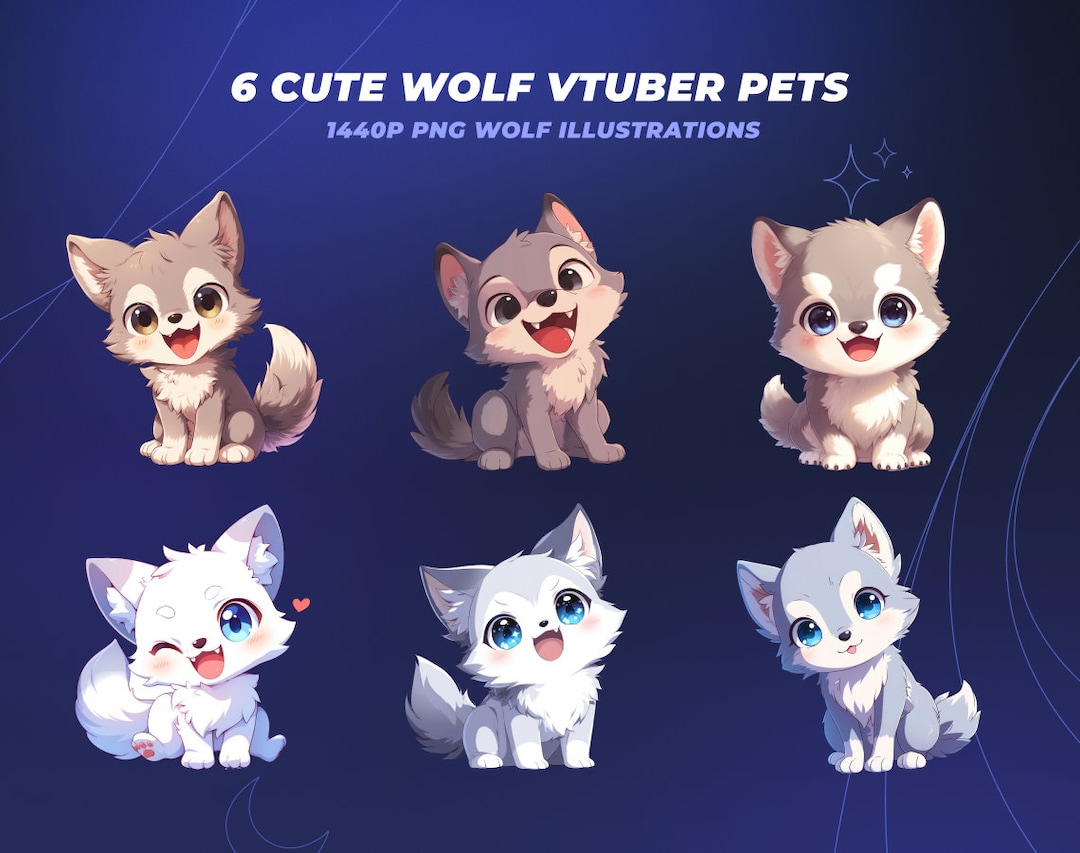 6 Cute Anime Wolves - Best Friends and Vtuber Pets - Grey and White ...