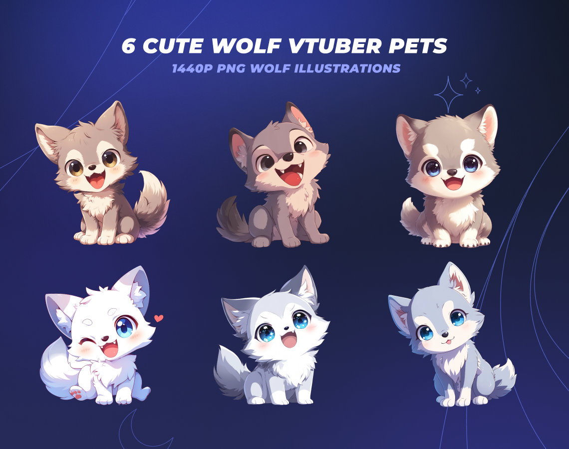 6 Cute Anime Wolves - Best Friends and Vtuber Pets - Grey and White ...
