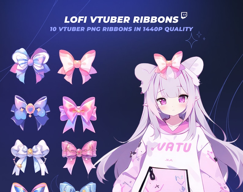 10 Cute Vtuber Ribbons - Hat Decorations for Vtuber - PNG Ribbons for ...
