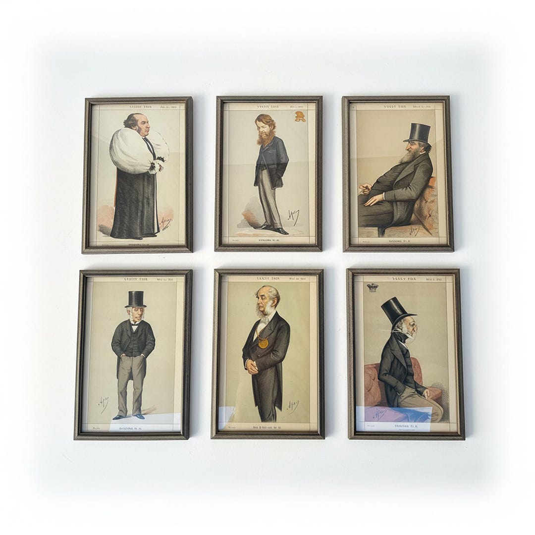 Vanity Fair Lithographs • Set of 6, 1870s "ape" Caricatures • Framed ...