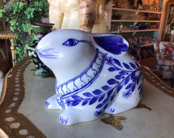 Blue and White Porcelain Bunny - Etsy