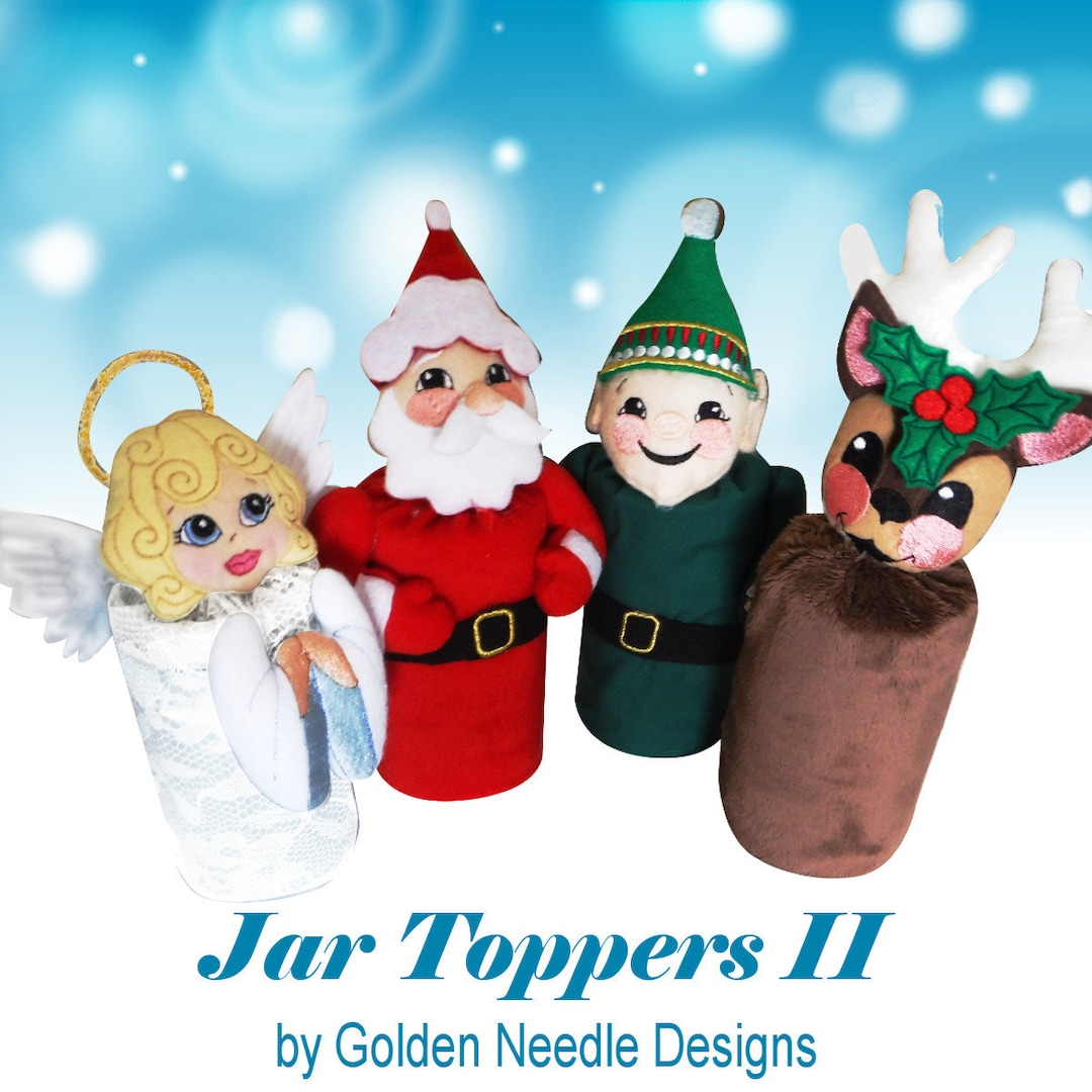 4 Christmas Jar Toppers Designs Embroidery Machine Pattern - Digital ...