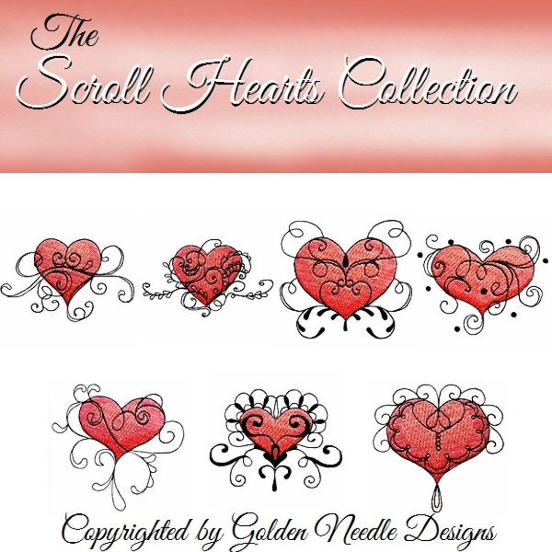 7 Scroll Hearts Designs Machine Embroidery Design - Etsy