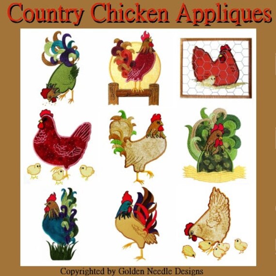 9 Country Chicken Applique Set of Machine Embroidery Designs - Etsy