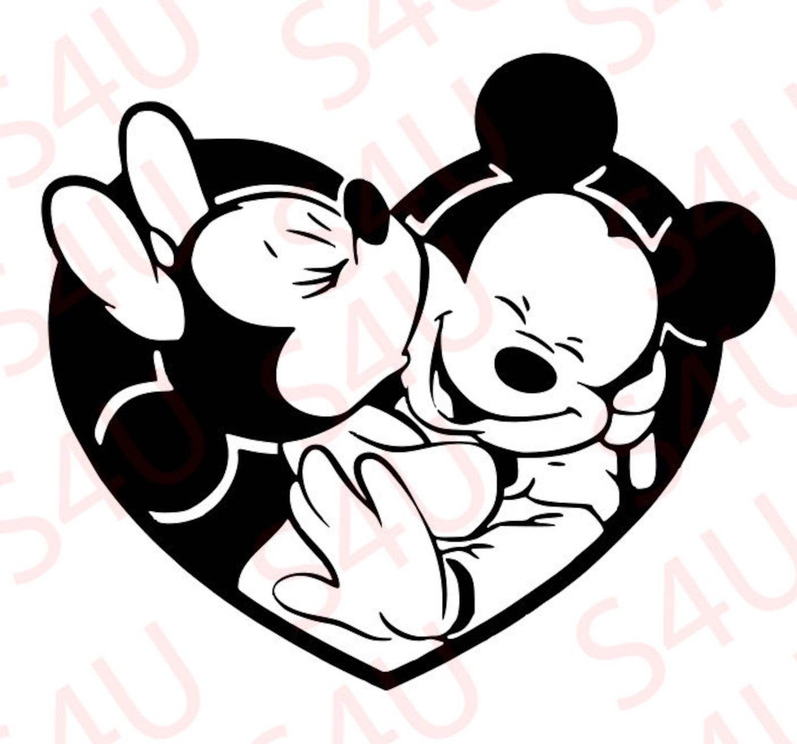 Minnie & Mickey Mouse Kissing in a Heart SVG File Instant | Etsy