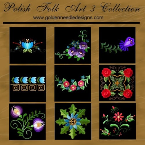 Set of 3 Machine Embroidery Designs Polish Folk Roses - Etsy