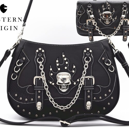 Skull Gothic Handbag Black Skull Lace Embroidery Shoulder Bag - Etsy