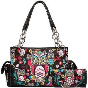 Colorful Spring Owl Western Purse Spring Flowers Handbag Women Shoulder ...