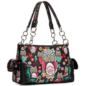 Colorful Spring Owl Western Purse Spring Flowers Handbag Women Shoulder ...