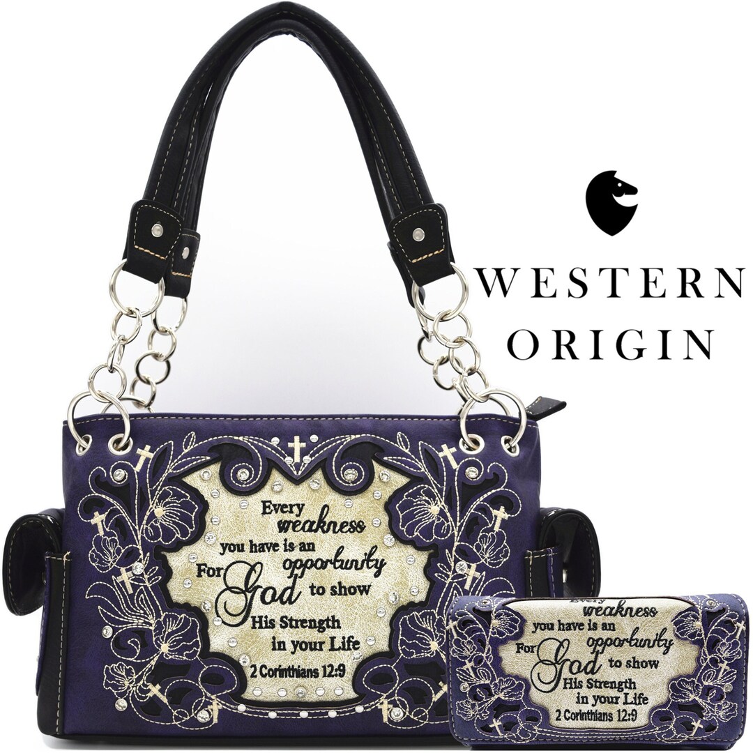 Western Style Embroidered Scripture Studded Leather Concealed Carry ...