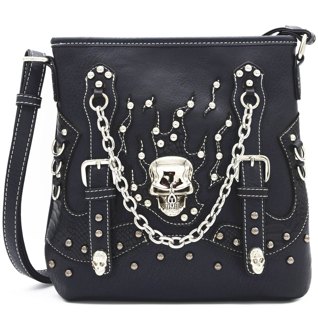Rhinestone Crossbone Skull Studded Embroidery Floral Concealed Carry ...