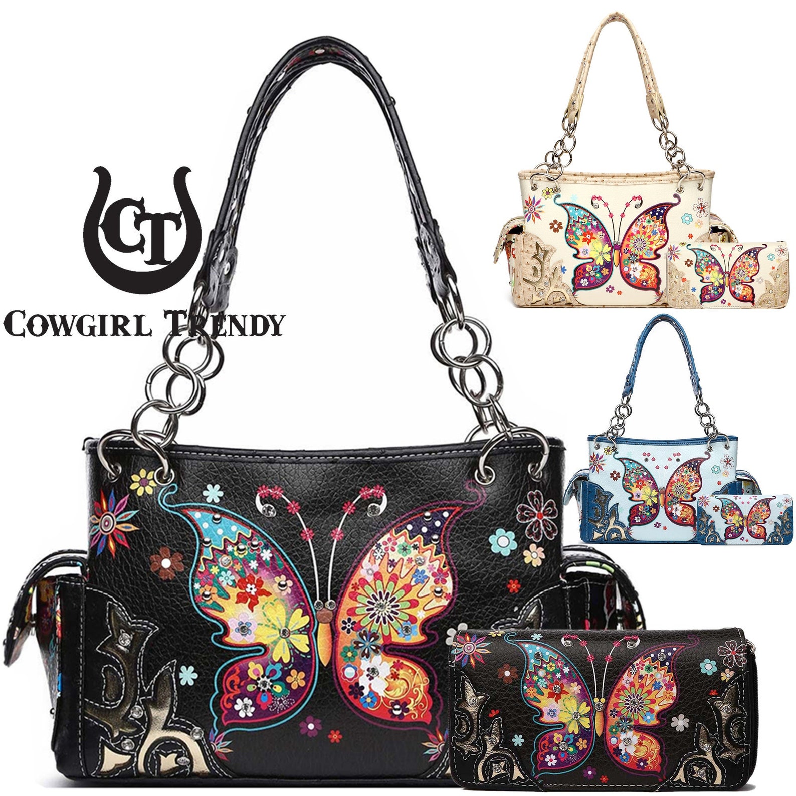 Western Style Spring Butterfly Flower Rhinestone Studded | Etsy