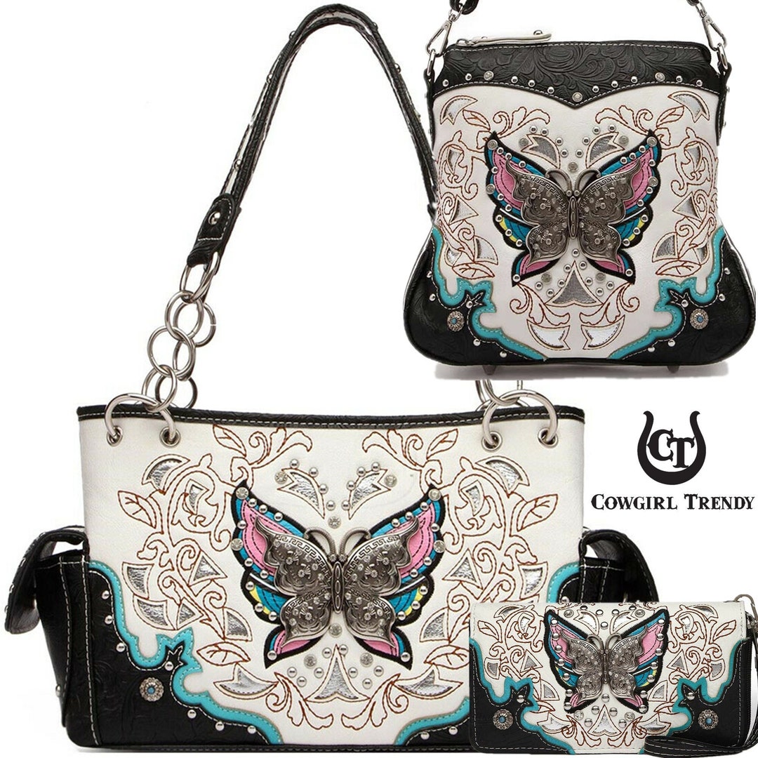 Butterfly Floral Western Style Spring Rhinestone Studded Concealed ...