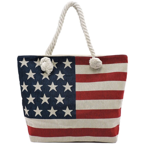 American Flag Embroidered Tote Bag USA Flag Stars and Stripes - Etsy