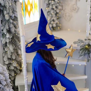 Enchanting Adult Blue Wizard Halloween Costume Set: Cape, Hat, and ...