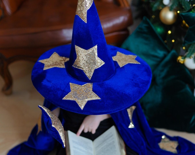 Kids Wizard Costume: Magician Cape With Stars, Magician Hat and Magic ...