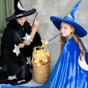 Enchanting Adult Blue Wizard Halloween Costume Set: Cape, Hat, and ...