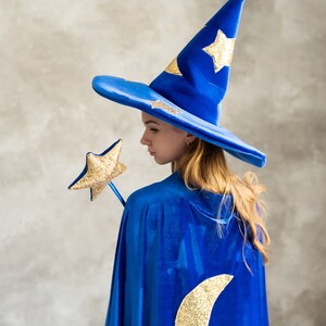 Enchanting Adult Blue Wizard Halloween Costume Set: Cape, Hat, and ...