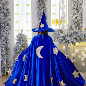 Enchanting Adult Blue Wizard Halloween Costume Set: Cape, Hat, and ...