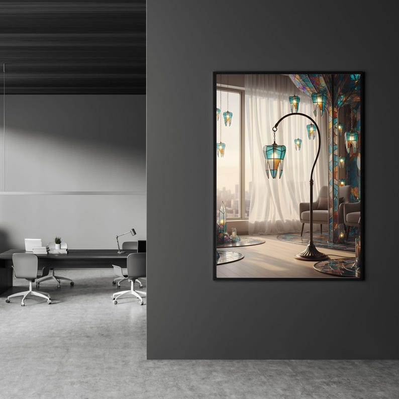 Stained Glass Tooth Lamp Digital Art, Dental Office Wall Decor ...