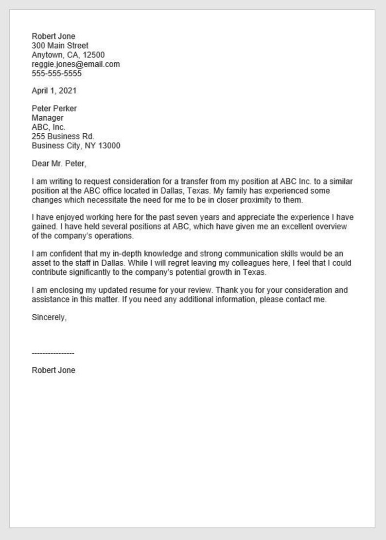 Professional Job Transfer Request Letter Job Leaving letter | Etsy