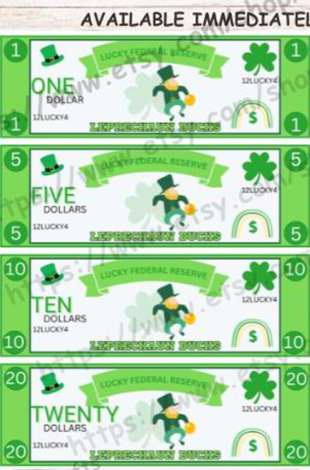 Lucky Bucks, St. Patrick Day Printable, Play Money, Reward Bucks ...