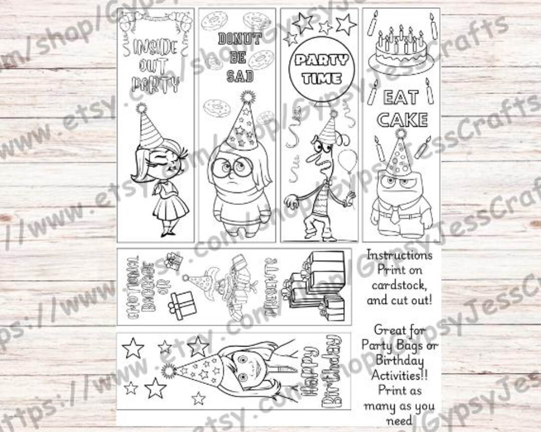 Inside Out Birthday, Inside Out Coloring, Birthday Coloring Bookmarks ...