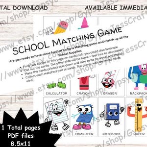 Back to School Digital Memory Game, Back to School Instant Download ...