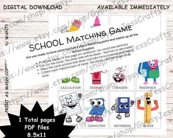 Back to School Digital Memory Game, Back to School Instant Download ...
