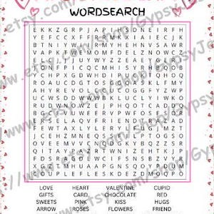 Printable Valentine Wordsearch, Digital Valentines, Instant Download ...