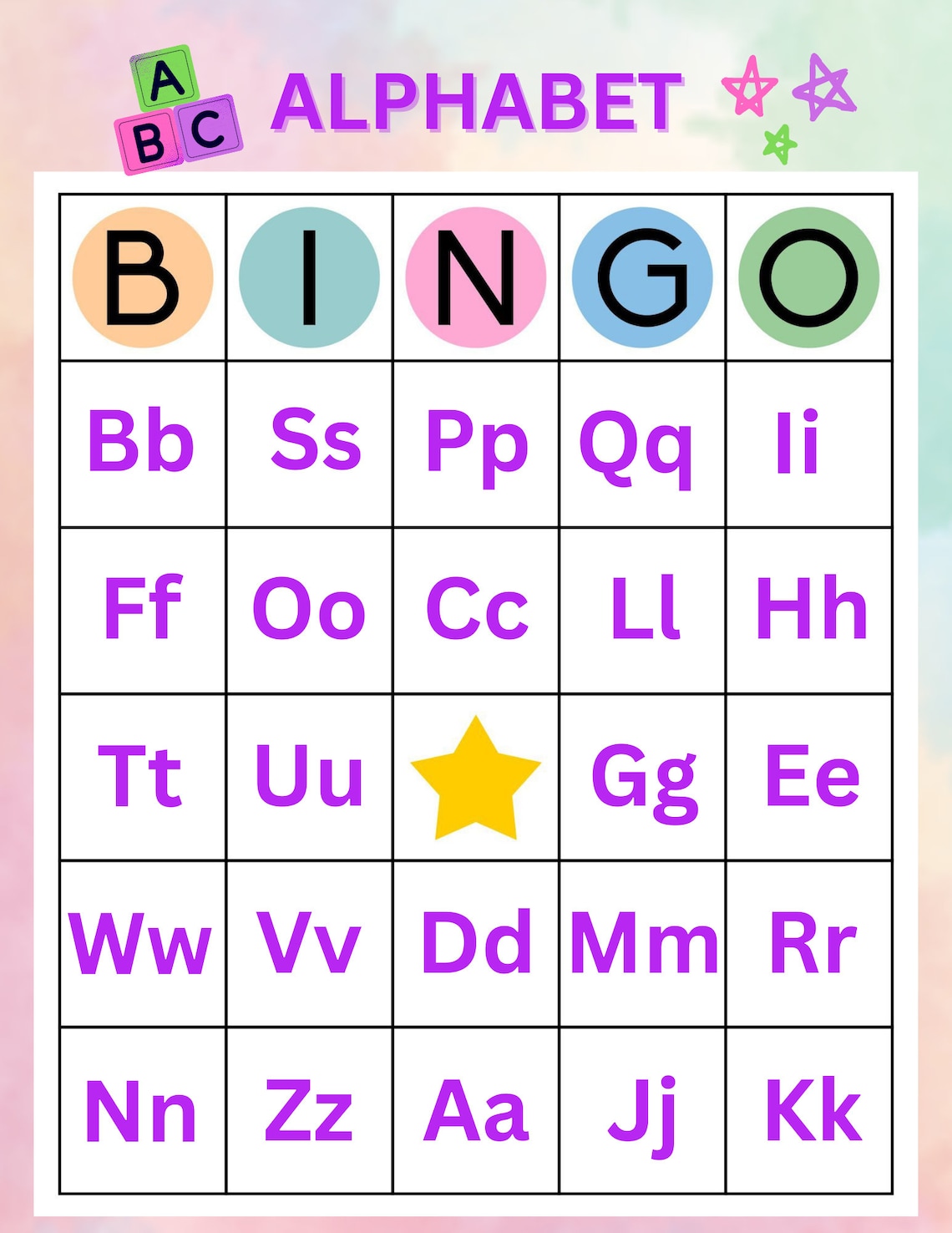Alphabet Bingo, Bingo Template, Preschool Printable, Homeschool ...